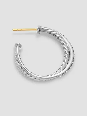 David Yurman Crossover Hoop Earrings In With Diamonds, 26.5mm