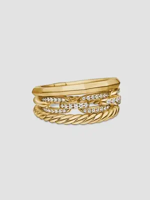 David Yurman Stax Three Row Ring In 18k Yellow With Pavé Diamonds - Diamond