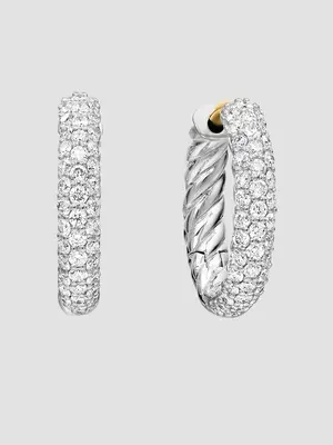 David Yurman Petite Pavé Huggie Hoop Earrings In With Diamonds, 14mm - Diamond