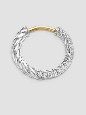 David Yurman Petite Pavé Huggie Hoop Earrings In With Diamonds, 14mm