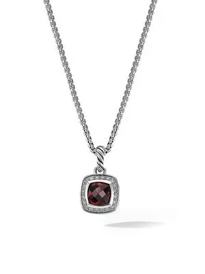 David Yurman Petite Albion Pendant Necklace In Sterling Silver Garnet