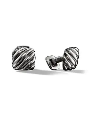 David Yurman Sculpted Cable Cushion Cufflinks In Sterling Silver, 17mm Sterling Silver