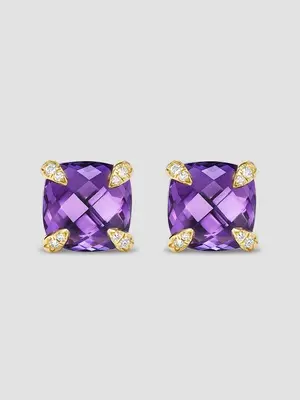 David Yurman Chatelaine Stud Earrings In 18k Yellow Gold With Pavé Diamonds - Amethyst