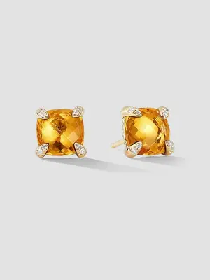 David Yurman Chatelaine Stud Earrings In 18k Yellow Gold With Pavé Diamonds Citrine