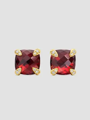 David Yurman Chatelaine Stud Earrings In 18k Yellow Gold With Pavé Diamonds - Garnet