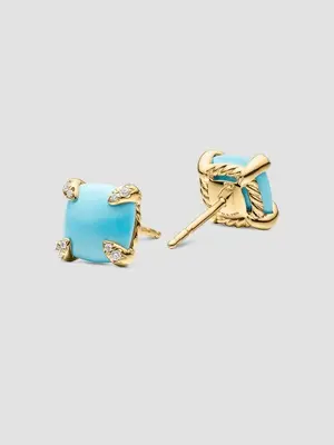 David Yurman Chatelaine Stud Earrings In 18k Yellow Gold With Pavé Diamonds - Turquoise