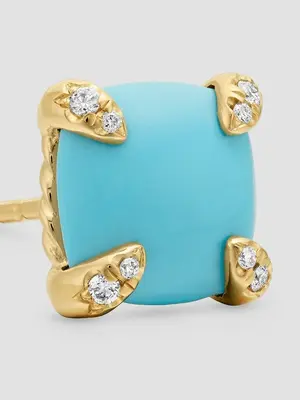 David Yurman Chatelaine Stud Earrings In 18k Yellow Gold With Pavé Diamonds - Turquoise