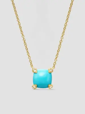David Yurman Petite Chatelaine Pendant Necklace In 18k Yellow Gold With Pavé Diamonds Turquoise