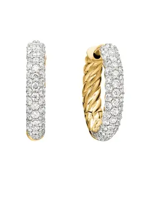 David Yurman Petite Pavé Huggie Hoop Earrings In 18k Yellow Gold With Diamonds, 14mm - Diamond