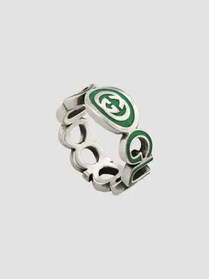 Gucci Interlocking G Sterling & Green Enamel Cut-out Ring