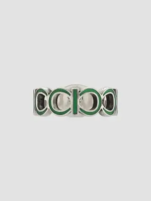 Gucci Interlocking G Sterling & Green Enamel Cut-out Ring