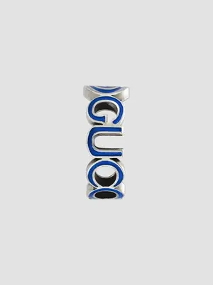 Gucci Interlocking G Sterling & Blue Enamel Cut-out Ring - Silver