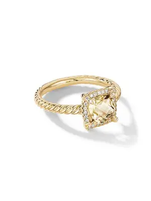 David Yurman Petite Chatelaine Pavé Bezel Ring In 18k Yellow Gold With Diamonds Citrine
