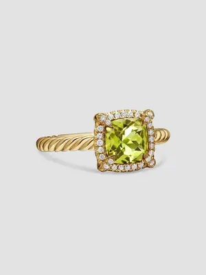 David Yurman Petite Chatelaine Pavé Bezel Ring In 18k Yellow Gold With Diamonds - Peridot