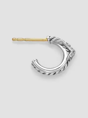 David Yurman Petite X Hoop Earrings In With Pavé Diamonds, 12.6mm - Diamond