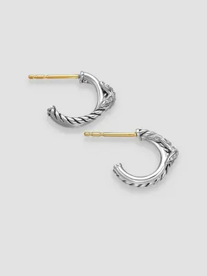 David Yurman Petite X Hoop Earrings In With Pavé Diamonds, 12.6mm - Diamond