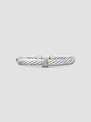 David Yurman Classic Cable Station Bracelet In Sterling Silver Diamond