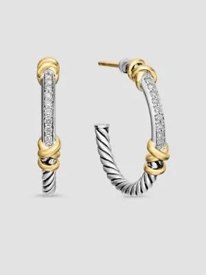 David Yurman Petite Helena Wrap Hoop Earrings In Sterling With 18k Yellow Gold And Diamonds, 1in - Diamond