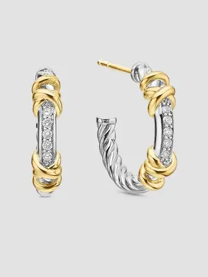 David Yurman Petite Helena Wrap Hoop Earrings In Sterling Silver With 18k Yellow And Diamonds - Diamond