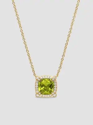 David Yurman Petite Chatelaine Pavé Bezel Pendant Necklace In 18k Yellow Gold With Diamonds Peridot