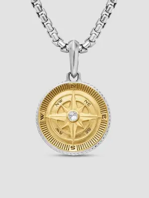 David Yurman Maritime Compass Amulet In Sterling Silver With 18k Yellow And Center 29.5mm - Diamond