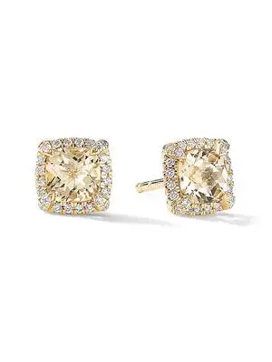 David Yurman Petite Chatelaine Pavé Bezel Stud Earrings In 18k Yellow Gold Citrine
