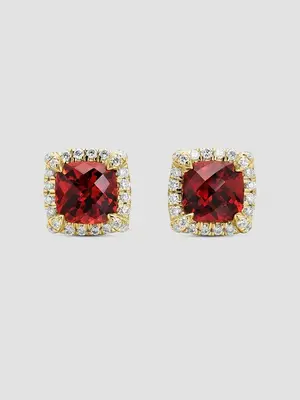 David Yurman Petite Chatelaine Pavé Bezel Stud Earrings In 18k Yellow Gold Garnet