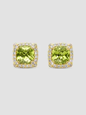 David Yurman Petite Chatelaine Pavé Bezel Stud Earrings In 18k Yellow Gold - Peridot