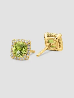 David Yurman Petite Chatelaine Pavé Bezel Stud Earrings In 18k Yellow Gold - Peridot