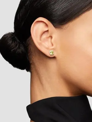 David Yurman Petite Chatelaine Pavé Bezel Stud Earrings In 18k Yellow Gold - Peridot
