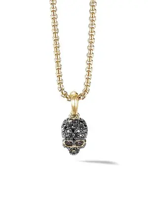 David Yurman Meto Mori Skull In Full Pavé Diamonds, Rubies And 18k Yellow Gold - Black