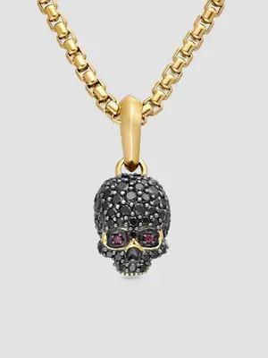 David Yurman Meto Mori Skull In Full Pavé Diamonds, Rubies And 18k Yellow Gold - Black