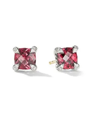 David Yurman Petite Chatelaine Stud Earrings In Sterling Silver Garnet