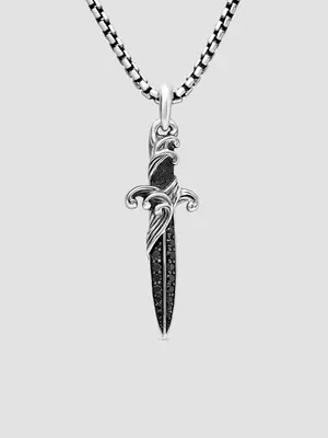 David Yurman Waves Dagger Amulet In Sterling Silver Black Diamond