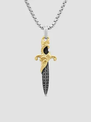 David Yurman Waves Dagger Amulet In Sterling - Black Diamond