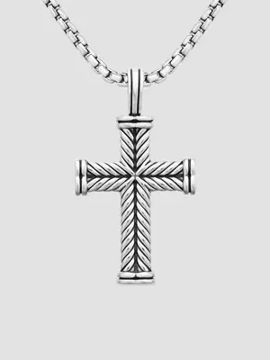 David Yurman Chevron Cross Pendant In Sterling 33mm - Silver