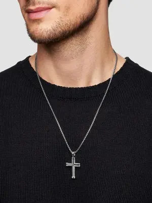 David Yurman Chevron Cross Pendant In Sterling 33mm