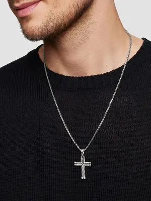David Yurman Chevron Cross Pendant In Sterling 33mm