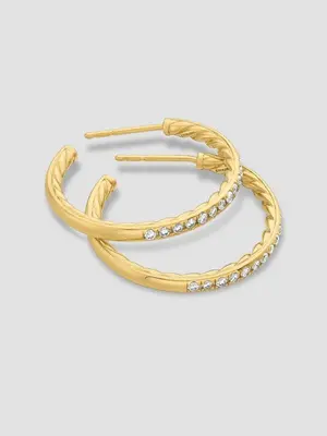 David Yurman Pavé Hoop Earrings In 18k Yellow With Diamonds, 25.4mm