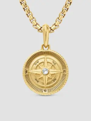 David Yurman Maritime Compass Amulet In 18k Yellow With Center 29.5mm - Diamond
