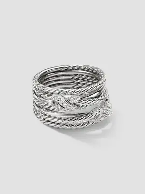 David Yurman Double X Crossover Ring With Pavé Diamonds
