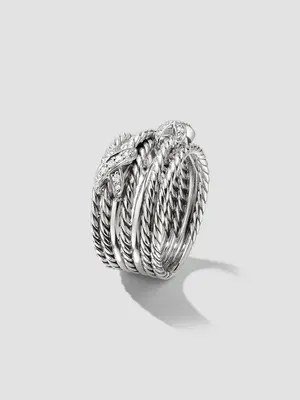 David Yurman Double X Crossover Ring With Pavé Diamonds