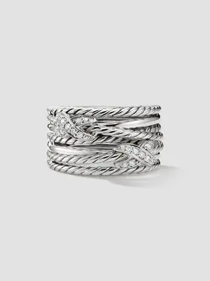 David Yurman Double X Crossover Ring With Pavé Diamonds