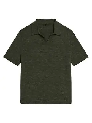 Theory Men's Brenan Linen-Blend Polo Shirt - Soft Iris  Dark Olive