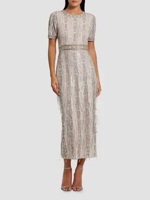 Mac Duggal Cocktail Geometric Beaded Midi-dress - Blush