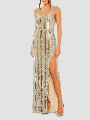Mac Duggal Bead-embellished Halter Gown - Silver