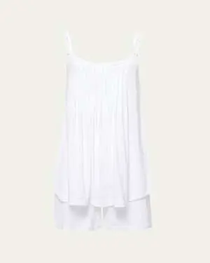 Hanro Julia Short Scoop-neck Pintuck Pajama Set - White