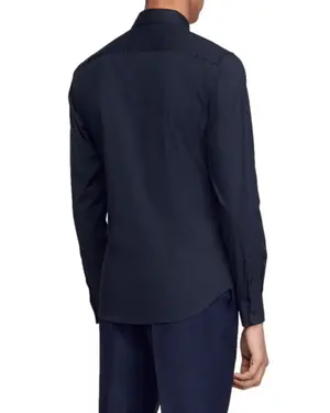 Sandro Seamless Stretch Button Up Shirt - Navy Blue