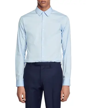 Sandro Seamless Stretch Button Up Shirt - Sky Blue