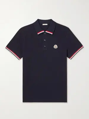Moncler Logo-appliquéd Striped Cotton-piqué Polo Shirt - Blue